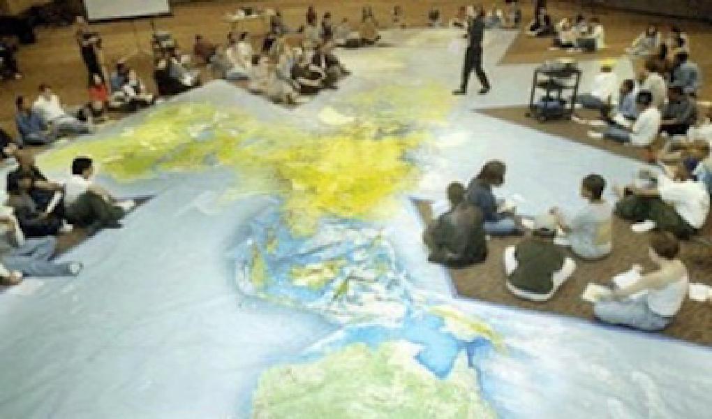 People on a Giant World Map